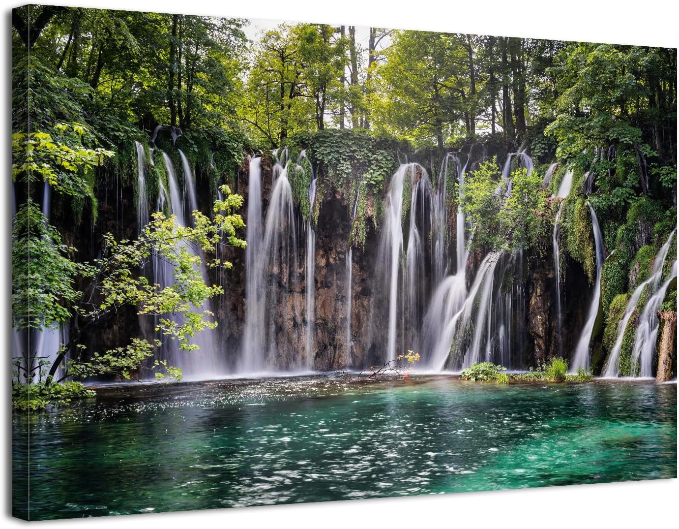 AEFER Rustic Waterfall Wall Art Nature Green Forest Pictures for ...