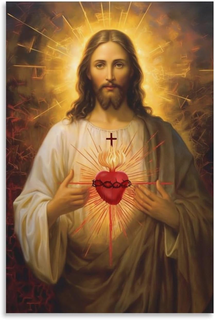 AEFER Sacred Heart of Jesus Picture Christ Poster Religious Canvas Wall ...