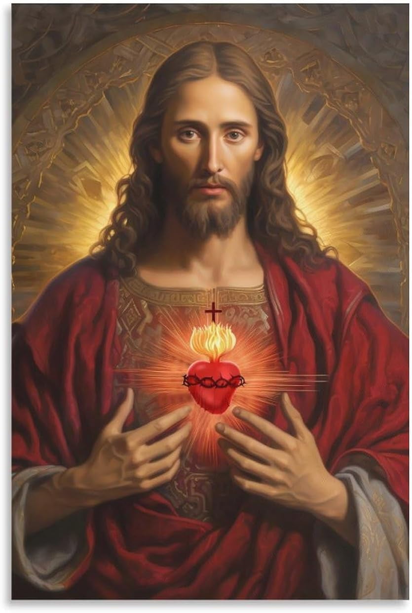 AEFER Sacred Heart of Jesus Picture Christ Poster Religious Canvas Wall ...