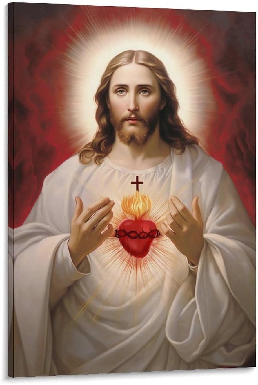 AEFER Sacred Heart of Jesus Picture Christ Poster Religious Canvas Wall ...