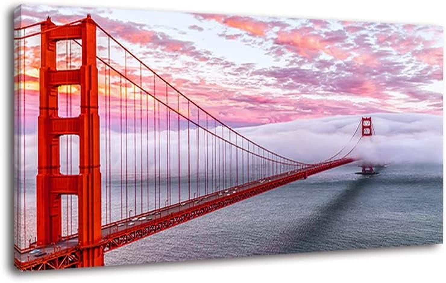 AEFER San Francisco Red Golden Gate Bridge At Dusk Canvas Wall Art For ...