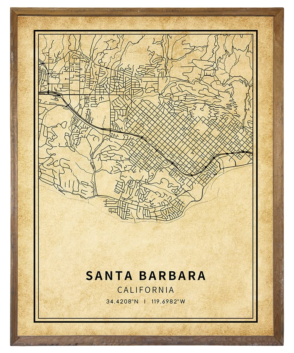 AEFER Santa Barbara Vintage Poster - Santa Barbara Map Wall Art - Santa ...