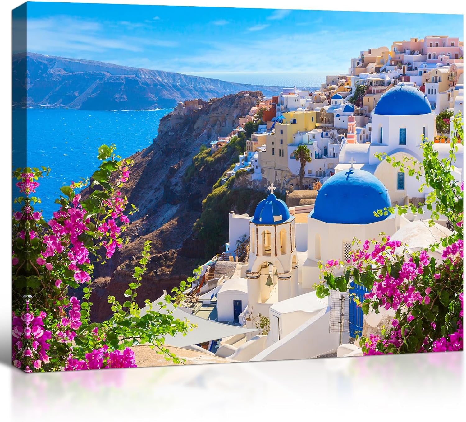 AEFER Santorini Island Canvas Wall Art Greece Seascape Poster Blue ...