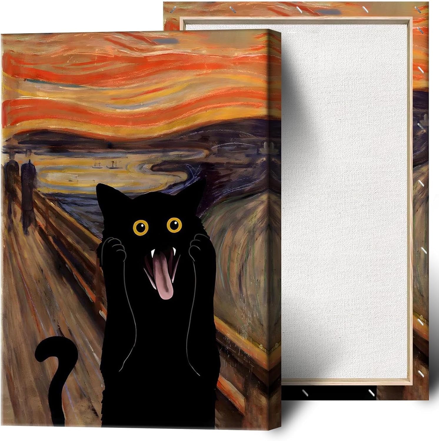 AEFER Scream Funny Black Cat Poster Retro Trendy Sunset Glow Cat Canvas ...