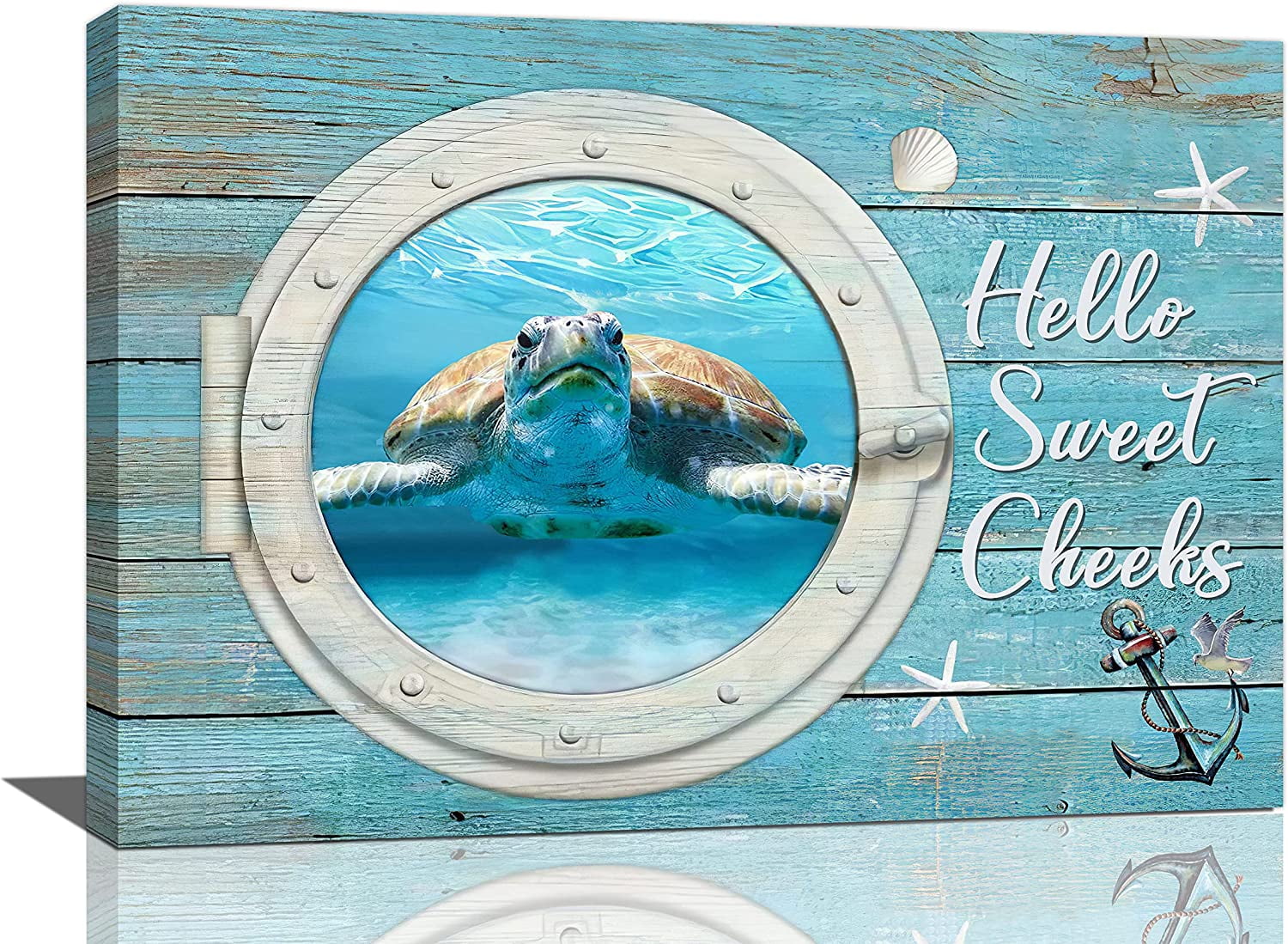 AEFER Sea Turtle Bathroom Wall Art Teal Sea Turtle Anchor Pictures Wall ...
