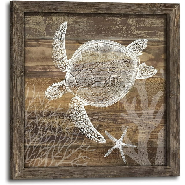 AEFER Sea Turtle Wood Wall Art: Sea Life Unframed Print Picture Ocean ...