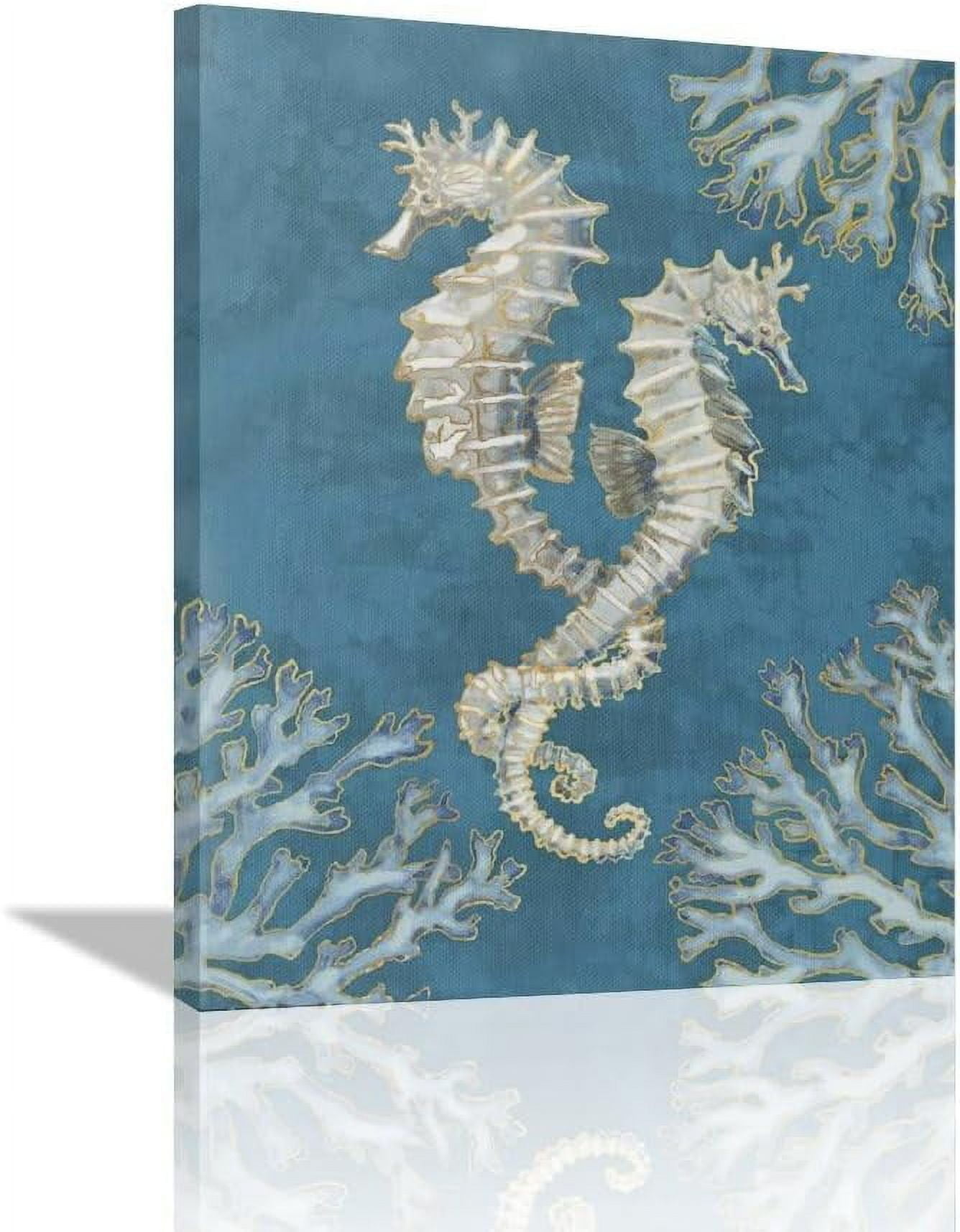 AEFER Seahorse Wall Ocean Coastal Wall Art Navy Blue Canvas Seahorse ...
