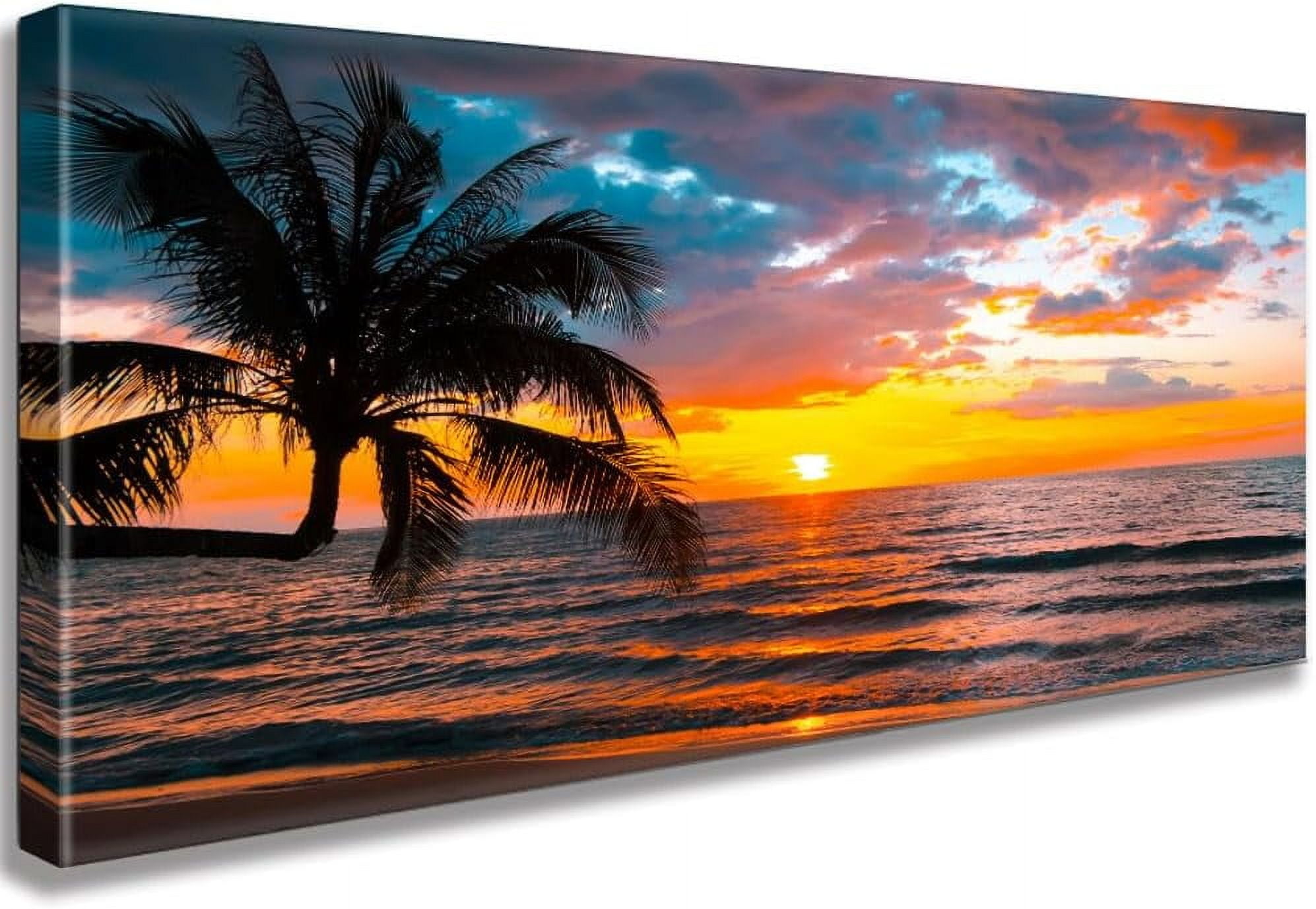 AEFER Seascape Picture Wall Art Sunset Colorful Beach Painting Ocean ...