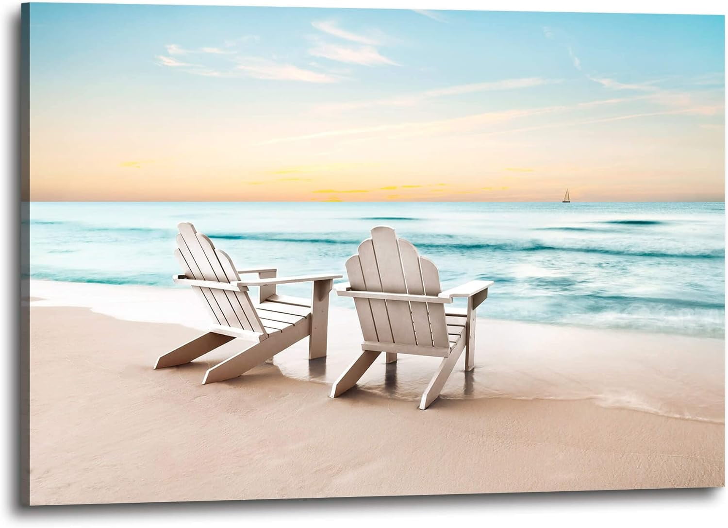 AEFER Seascape Wall Art Canvas Print: Beach Chair Picture Coastal Scene ...