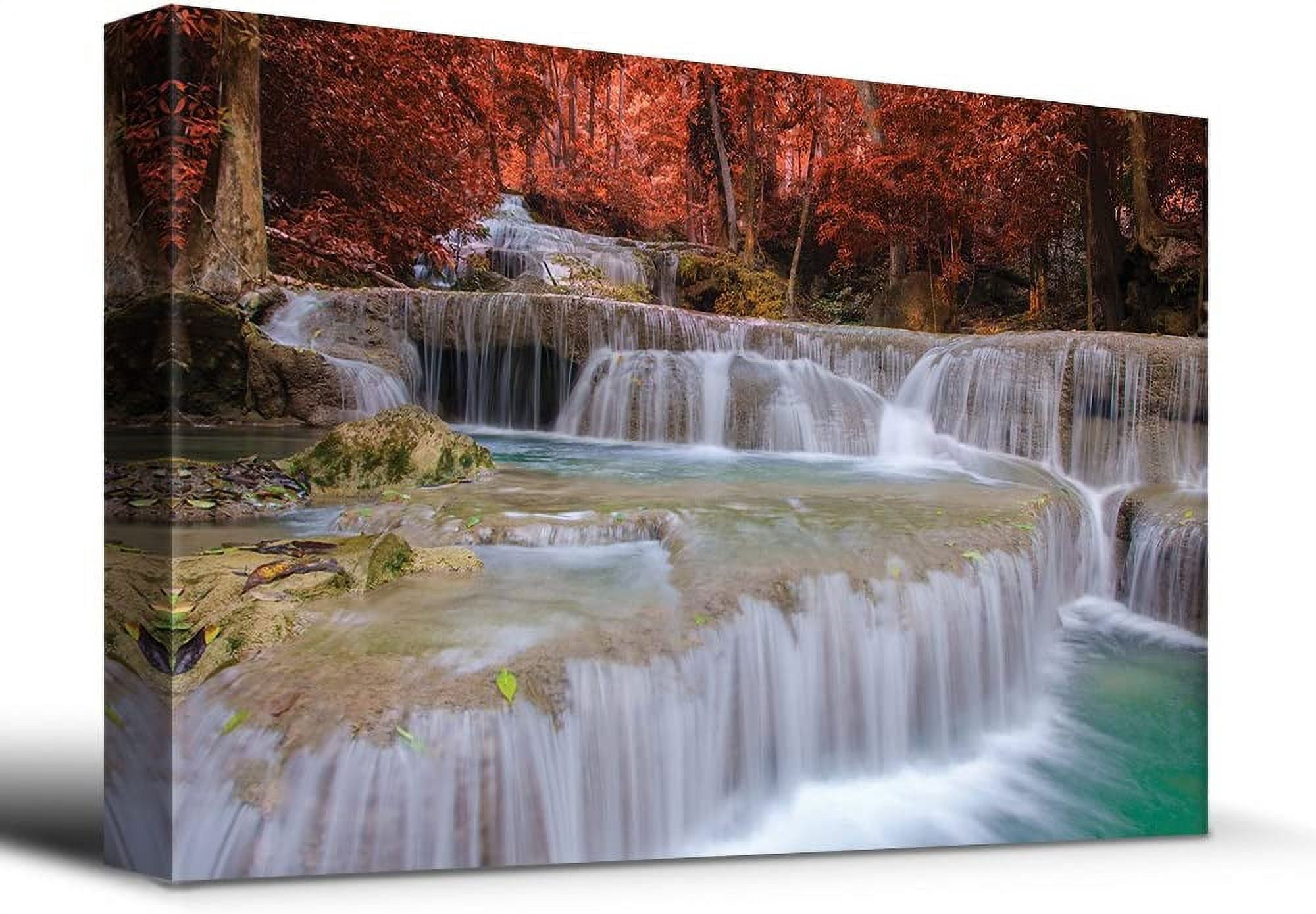 AEFER Secluded Waterfall Surrounded by Exquisite red Trees - Canvas Art ...