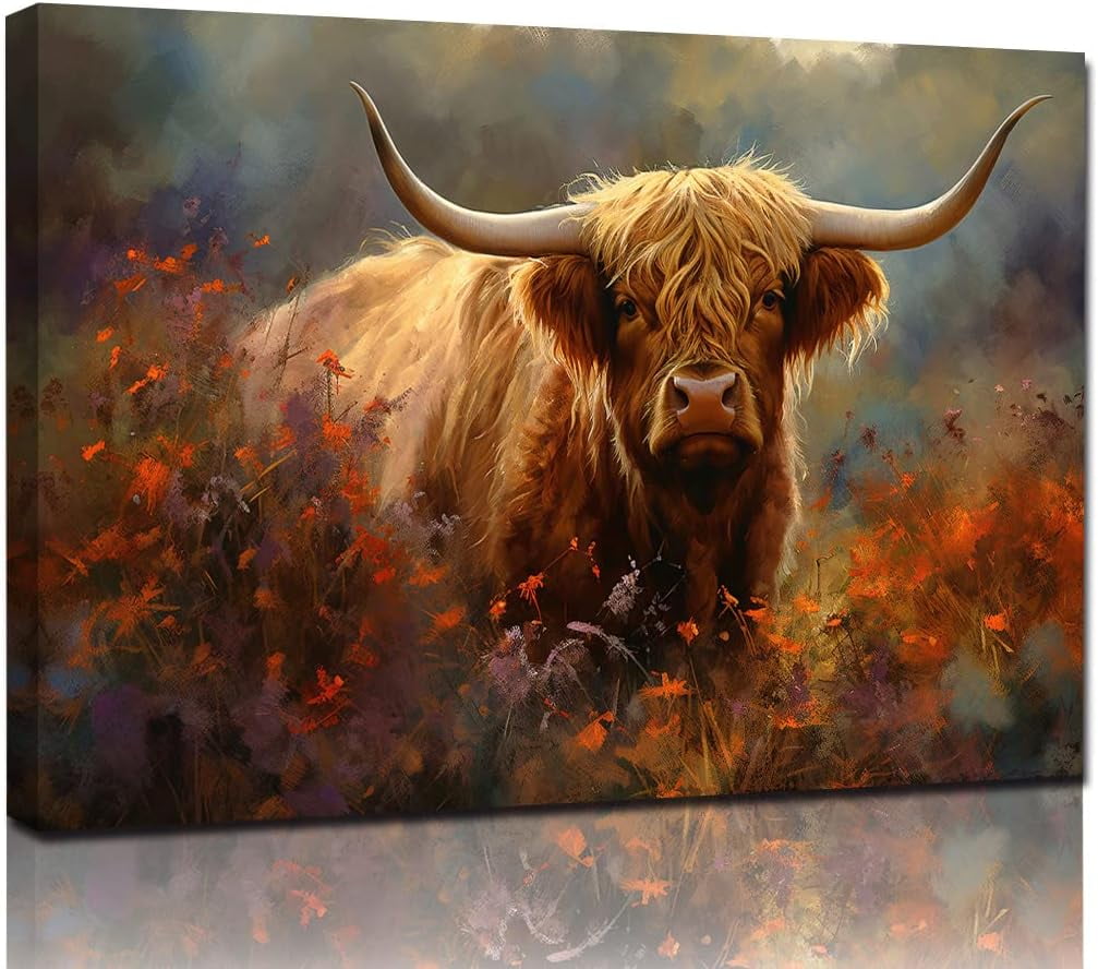 AEFER Sense&Sensibility Art Cow Pictures Wall Decor Farmhouse Highland ...