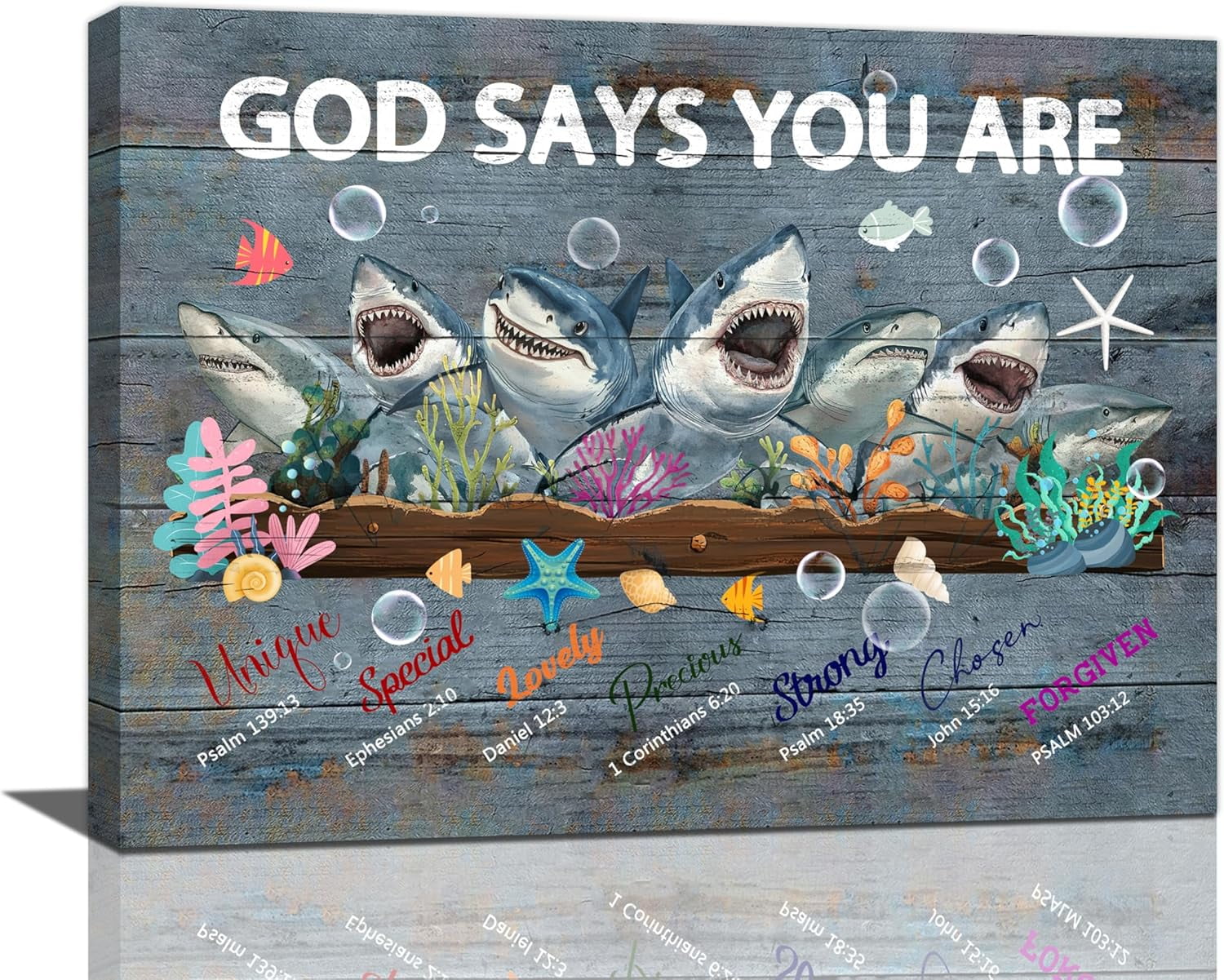 AEFER Shark Wall Art Sharks Pictures Wall Decor Ocean Canvas Prints God ...