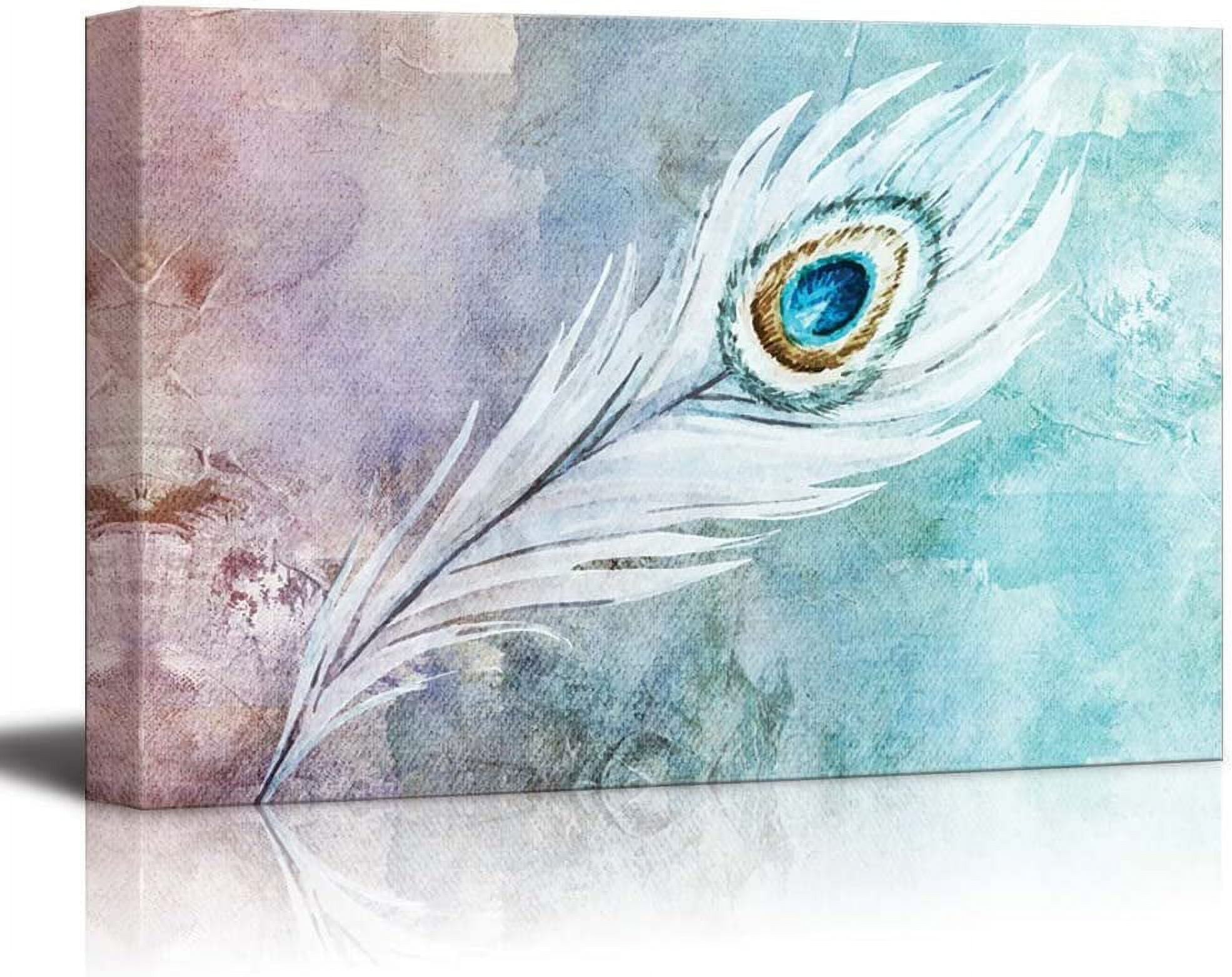 AEFER Singular Feather Painted on a Watercolor Background - Canvas Art ...