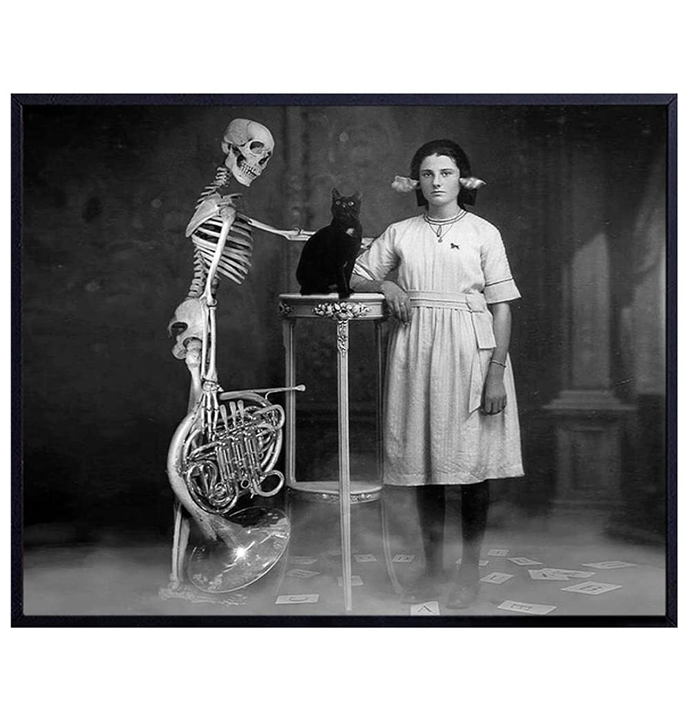 AEFER Skeleton Wall Art & Decor - Black Cat Decor - Vintage Goth Wall ...