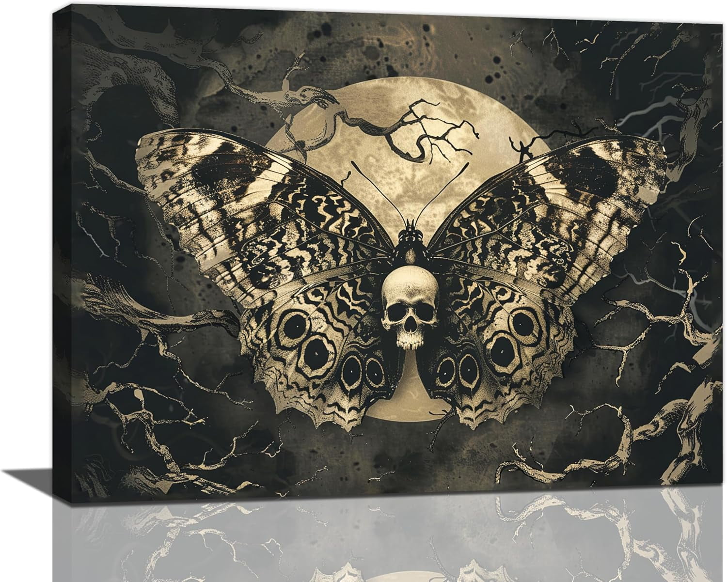 AEFER Skull Gothic Wall Art Skeleton Butterfly Dark Spooky Pictures ...