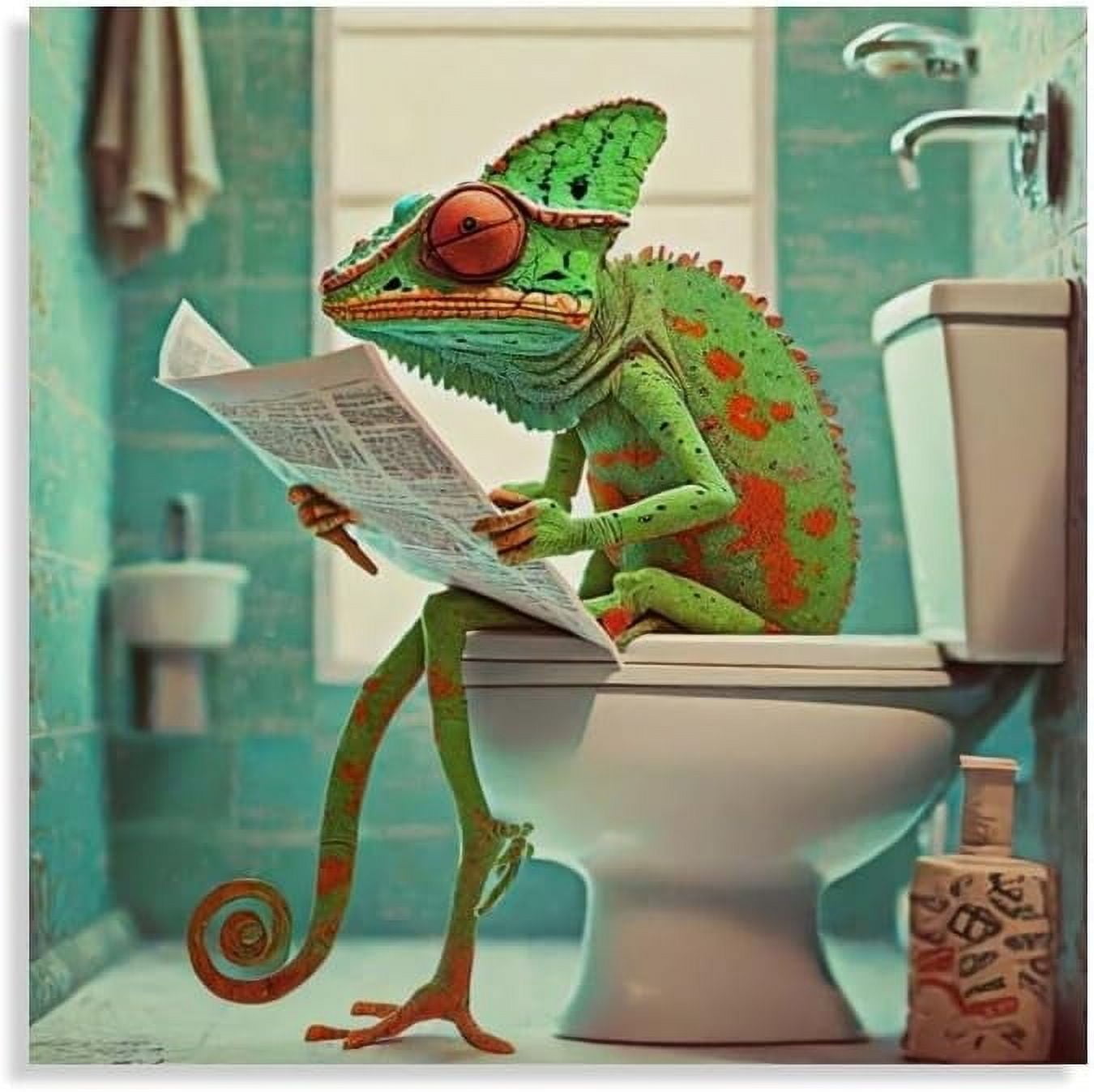 AEFER Square Canvas Bathroom Decor Chameleon Wall Decor Poster Animals ...