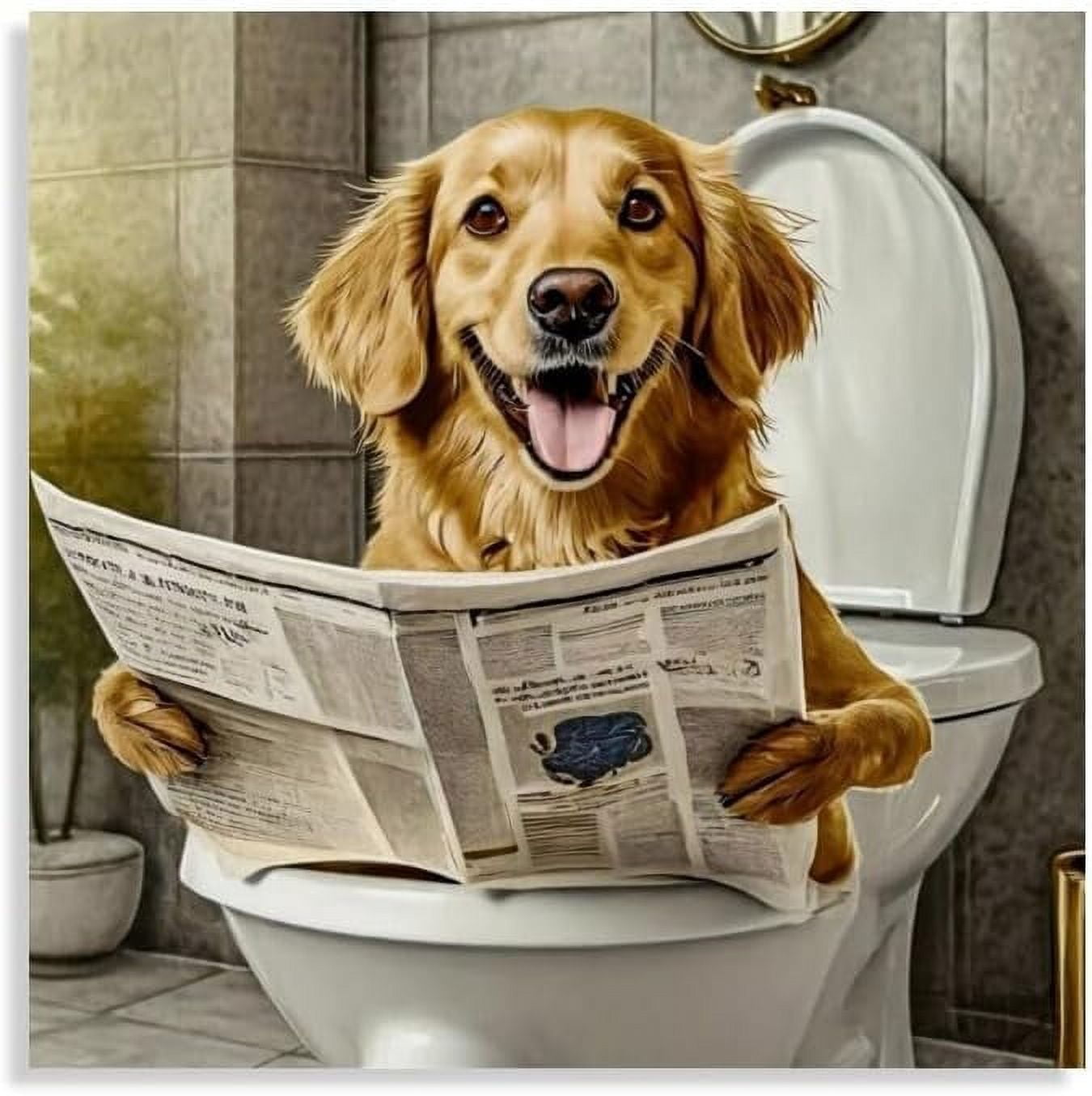 AEFER Square Canvas Bathroom Decor Golden Retriever Dog Wall Decor ...