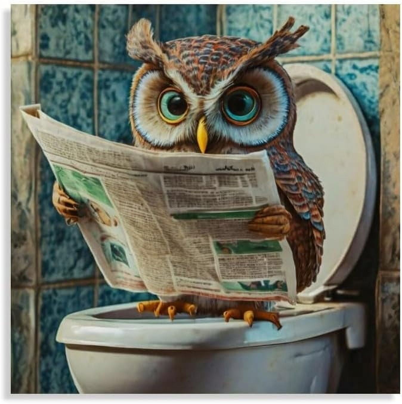 AEFER Square Canvas Bathroom Decor Owl Wall Decor Poster Animals ...