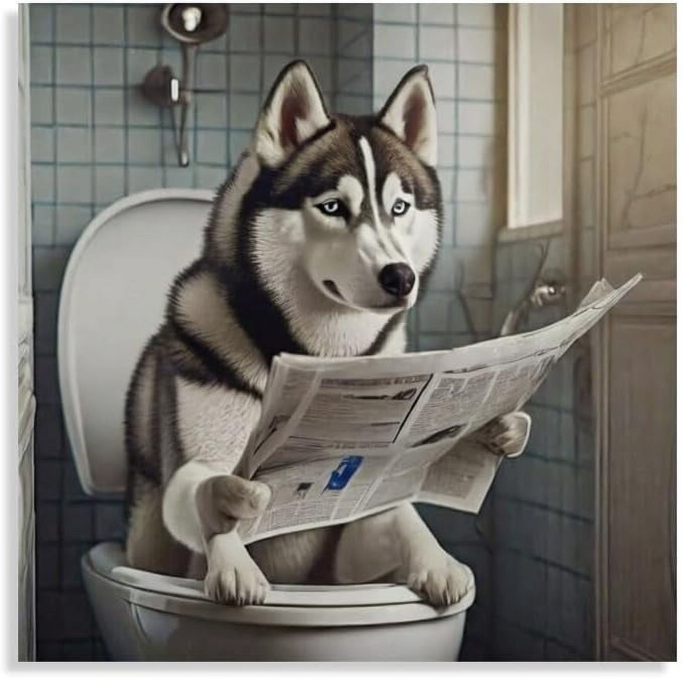 AEFER Square Canvas Bathroom Decor Siberian Husky Dog Wall Decor Poster ...
