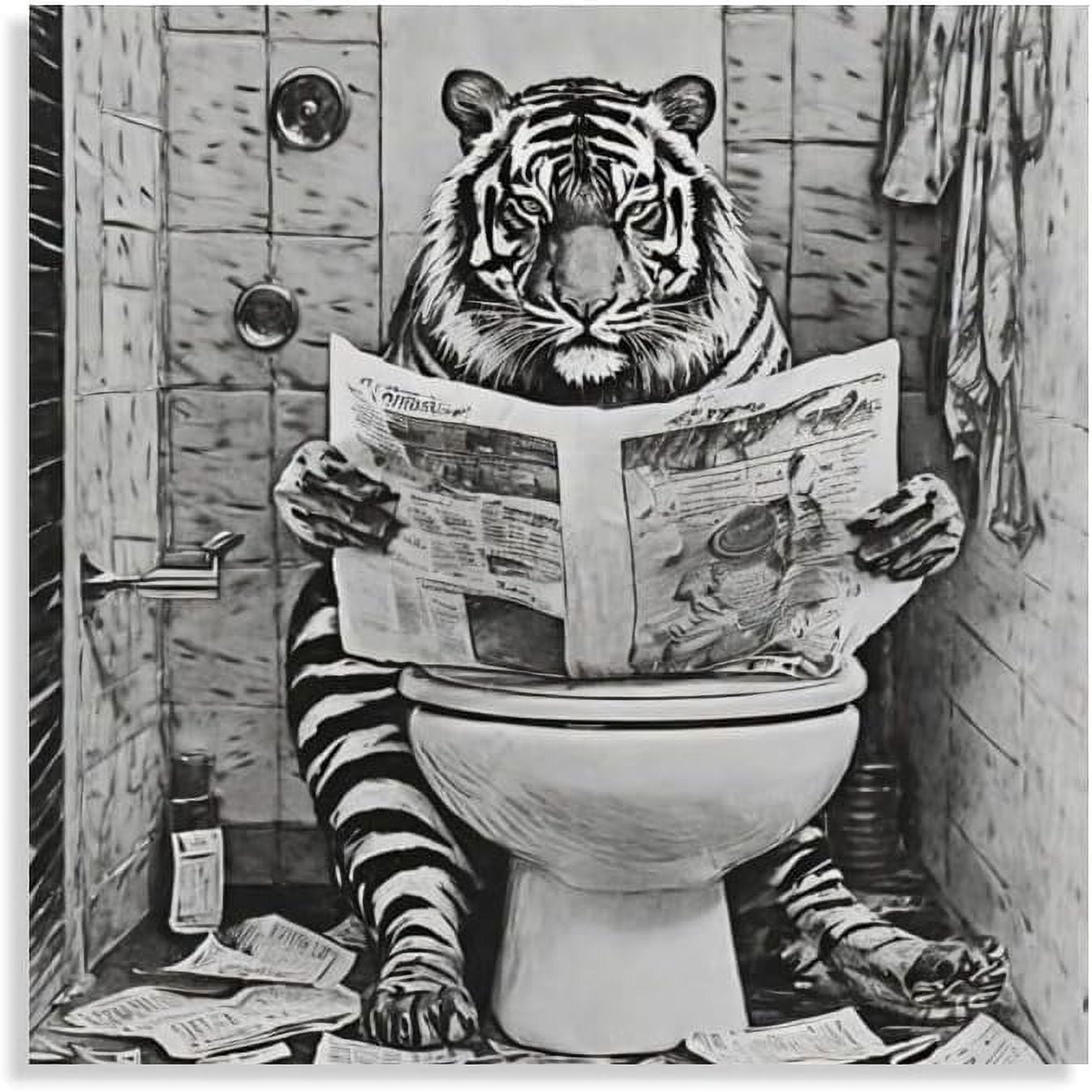 AEFER Square Canvas Bathroom Decor Tiger Wall Decor Poster Animals ...