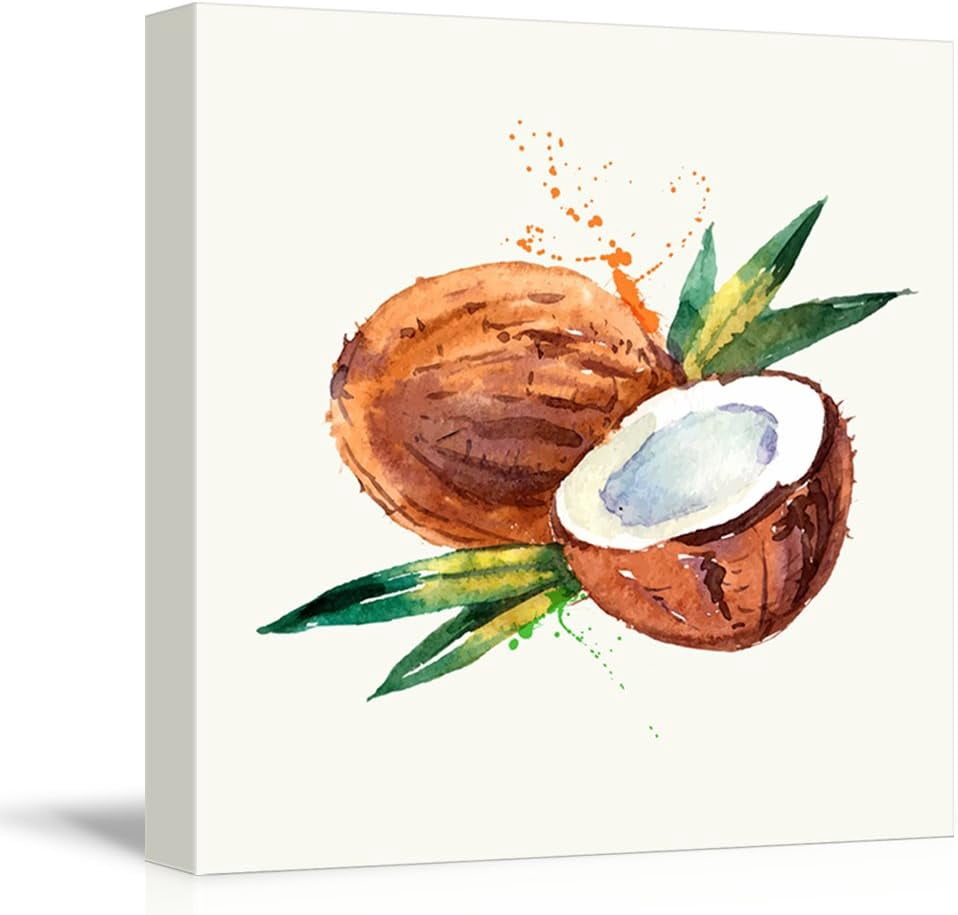 AEFER Square Canvas Wall Art - Coconut Watercolor Fruits Watercolor Art ...