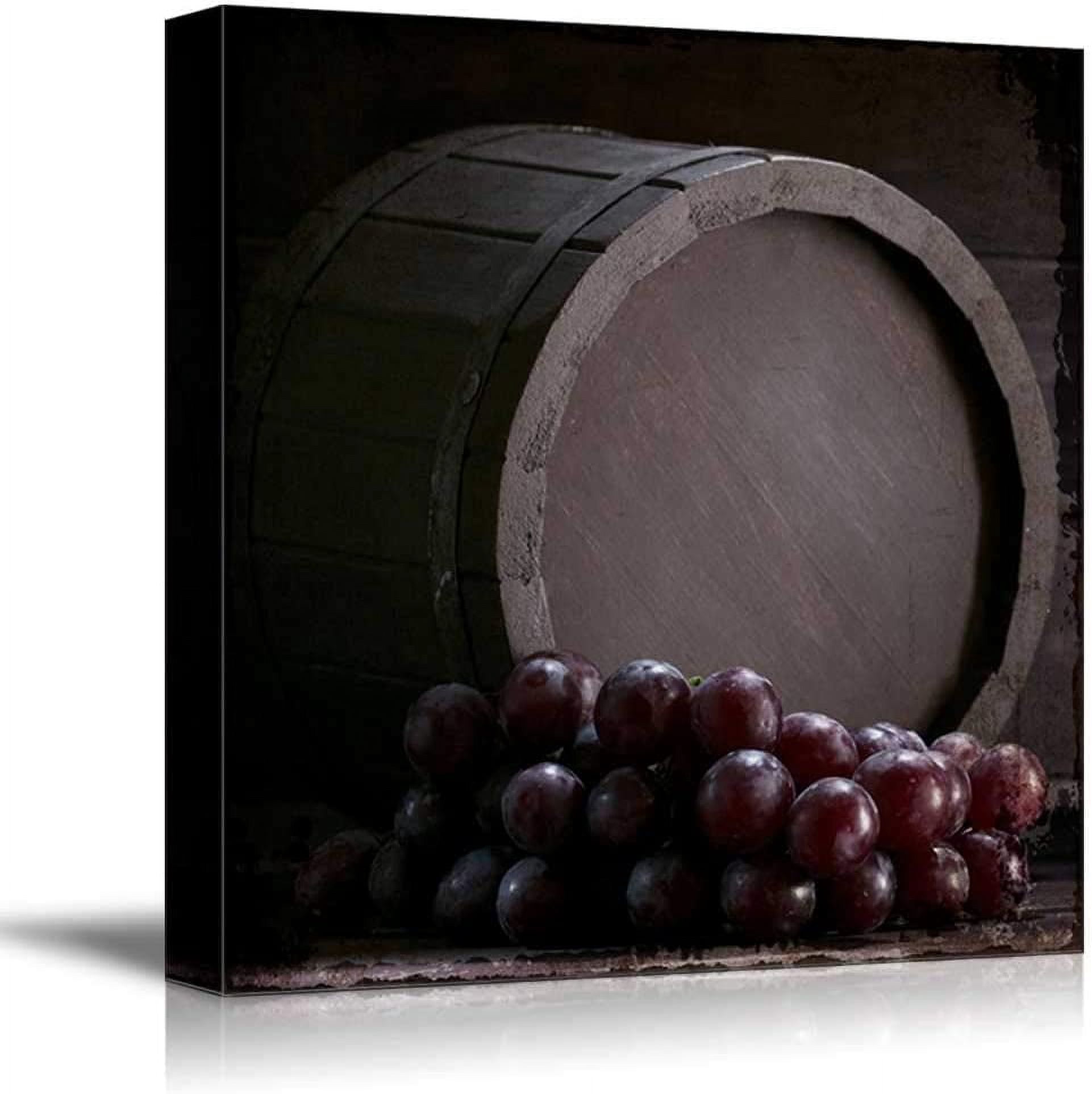 AEFER Square Canvas Wall Art - Wooden Barrel and Grapes Wine Concept ...