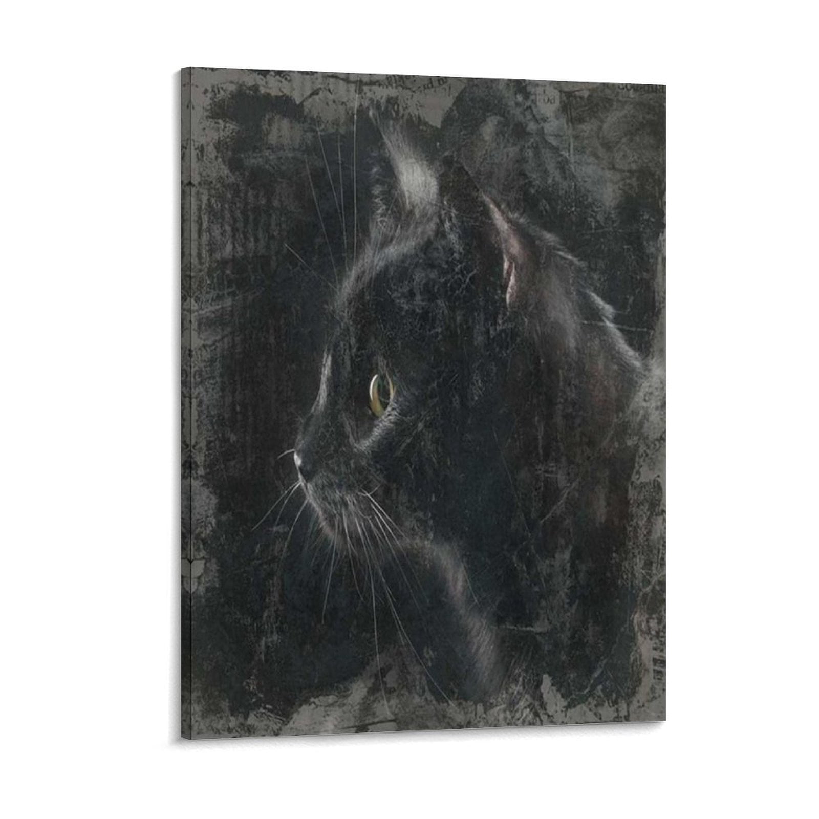 AEFER Square Cat Series Canvas Wall Art - Black Cat on Grunge ...