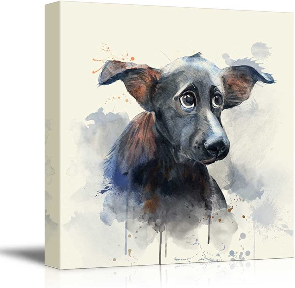 AEFER Square Dog Series Canvas Wall Art - Watercolor Style Black Dog ...