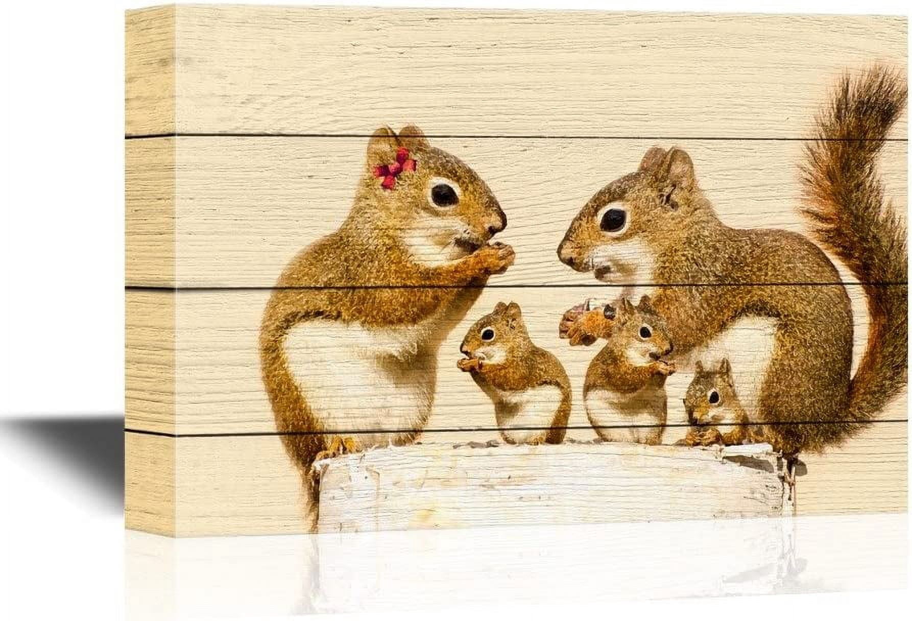 AEFER Squirrel Family on Birch Log - Canvas Wall Art Unframe: 8x10inch ...