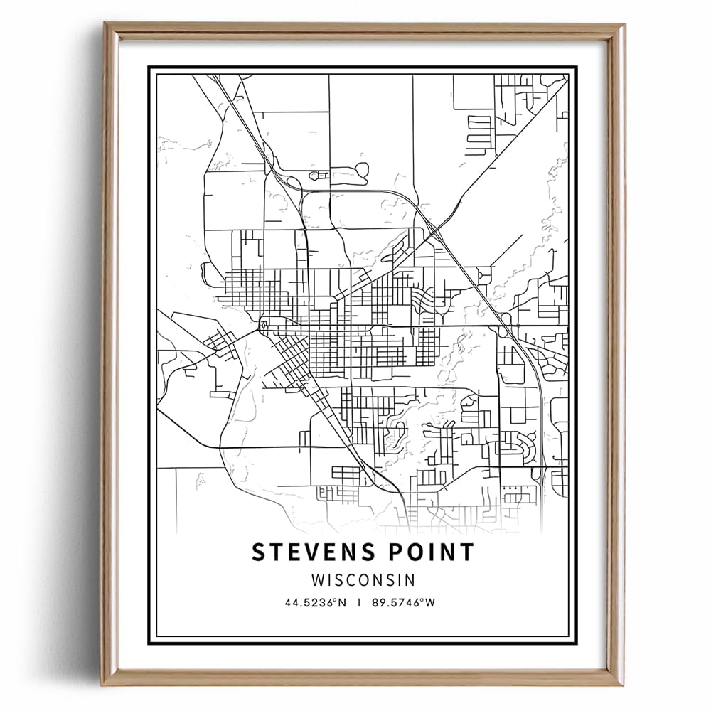 AEFER Stevens Point Wisconsin Poster - Minimalist Black White Map Wall ...