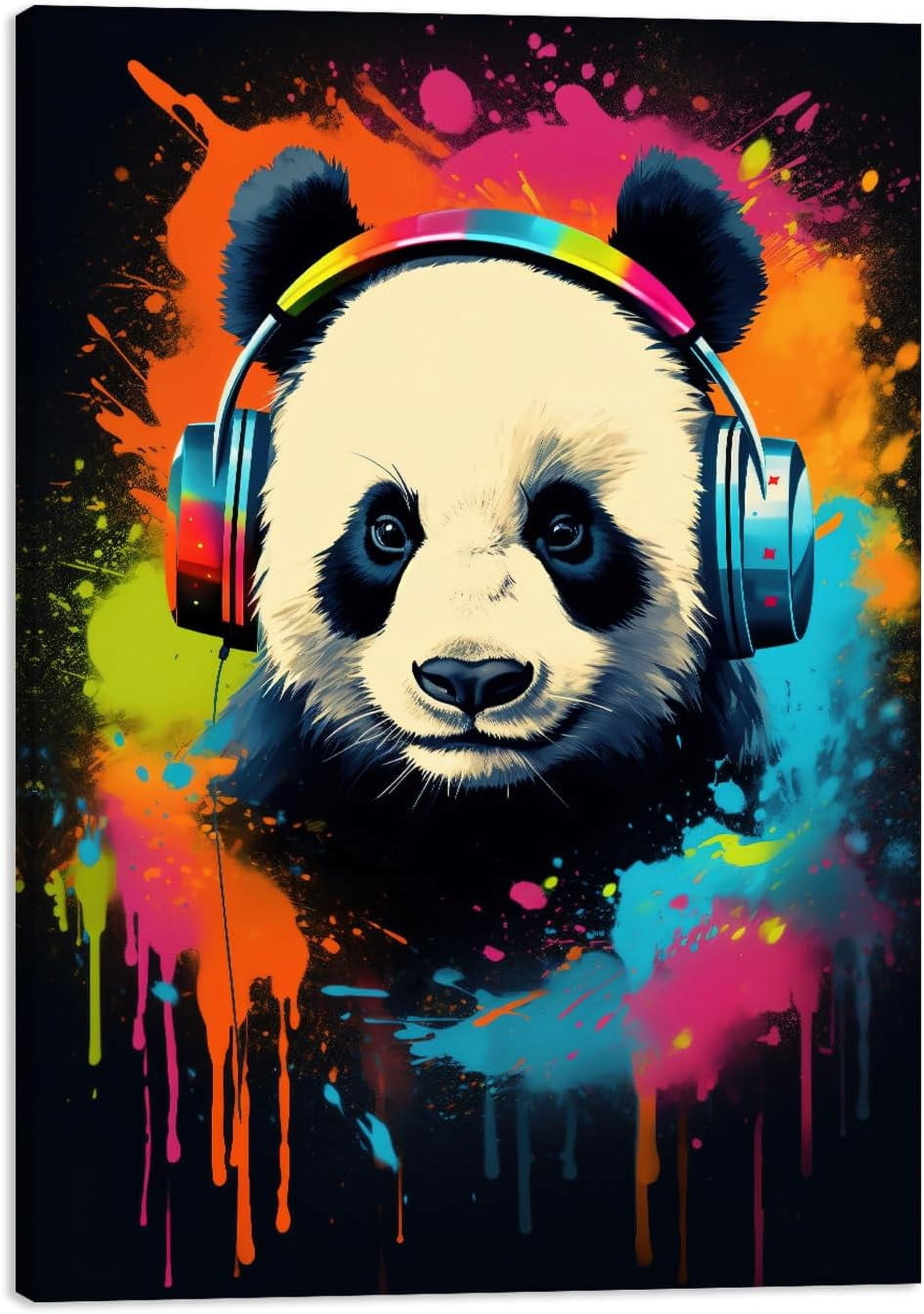 AEFER Street Graffiti Canvas Wall Art, Panda with Headphone Painting ...