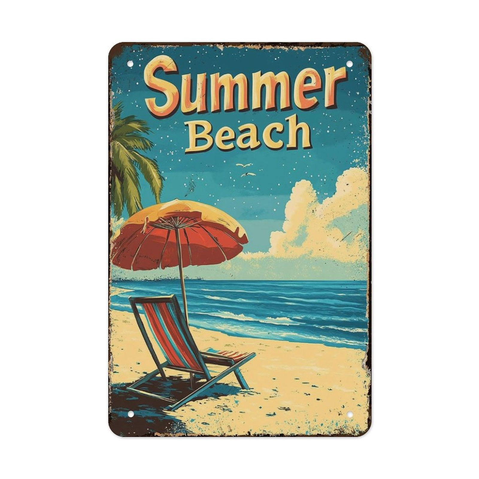 AEFER Summer Beach Tin Sign Summer Decor Funny Beach Sign Decoration ...