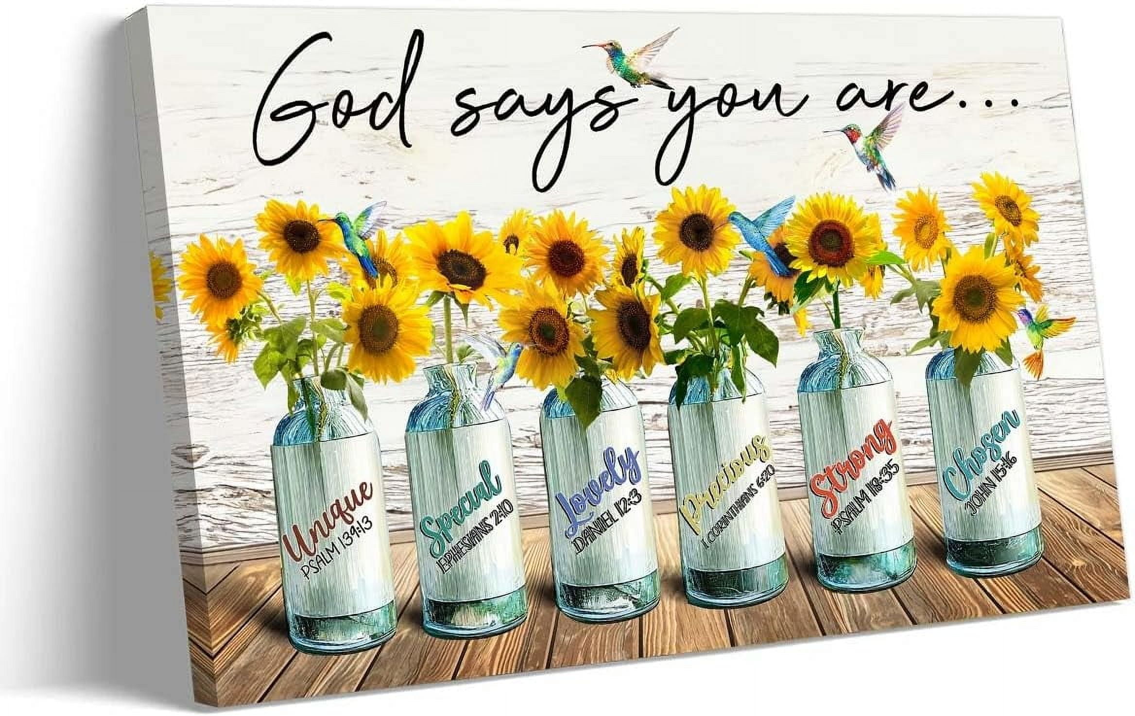 AEFER Sunflower Wall Art God Says You Are Canvas Motivational Poster ...
