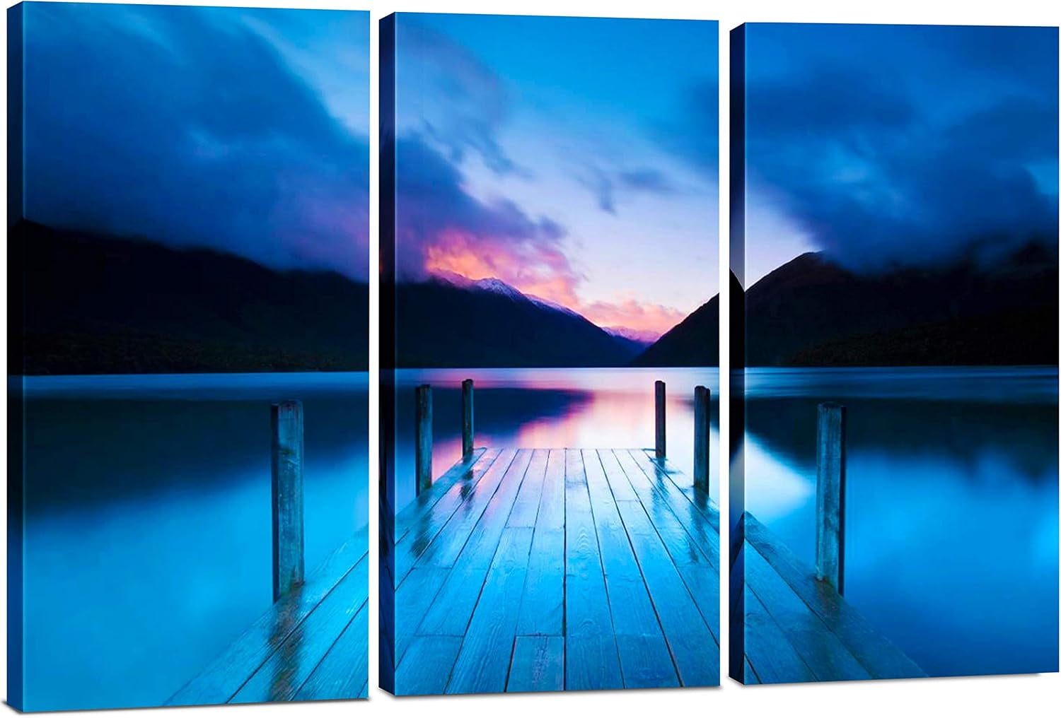 AEFER Sunset Pier Wall Art Decor - 3 Piece Set, DecorativeLake with ...