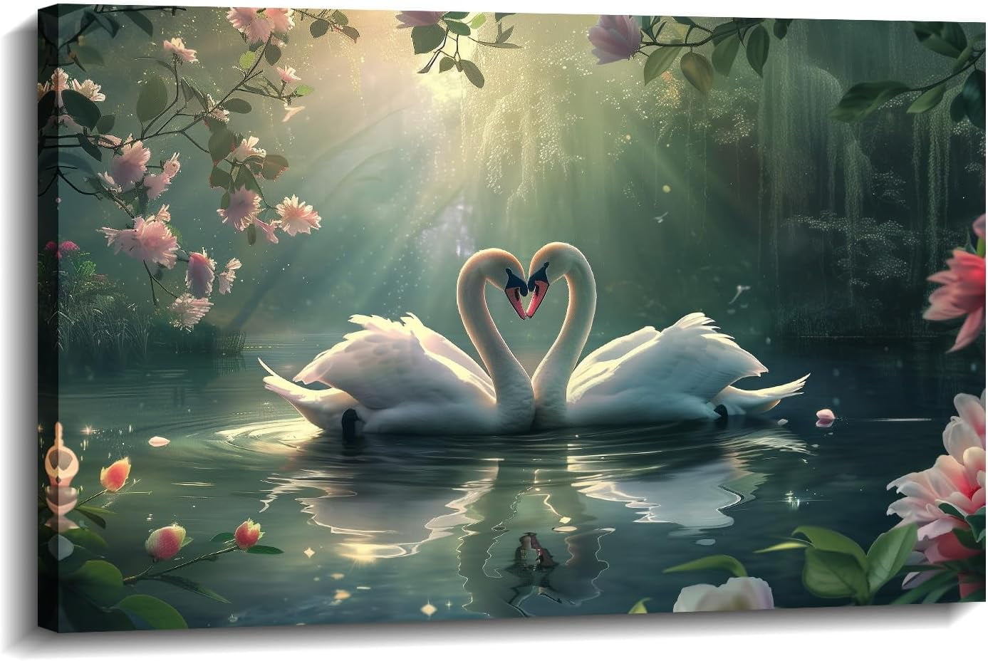 AEFER Swan Canvas Wall Art Lovers Swan on Water Picture Romantic Art ...