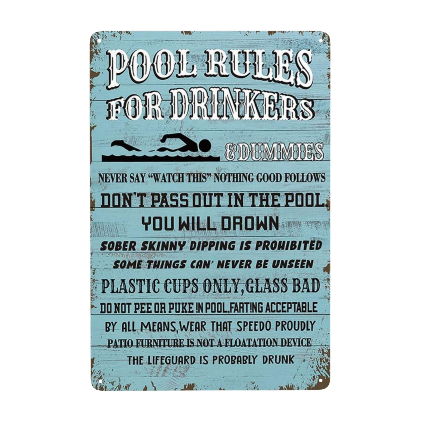 AEFER Swimming Pool Rules for Drinkers - Metal Tin Wall Decor, Blue ...