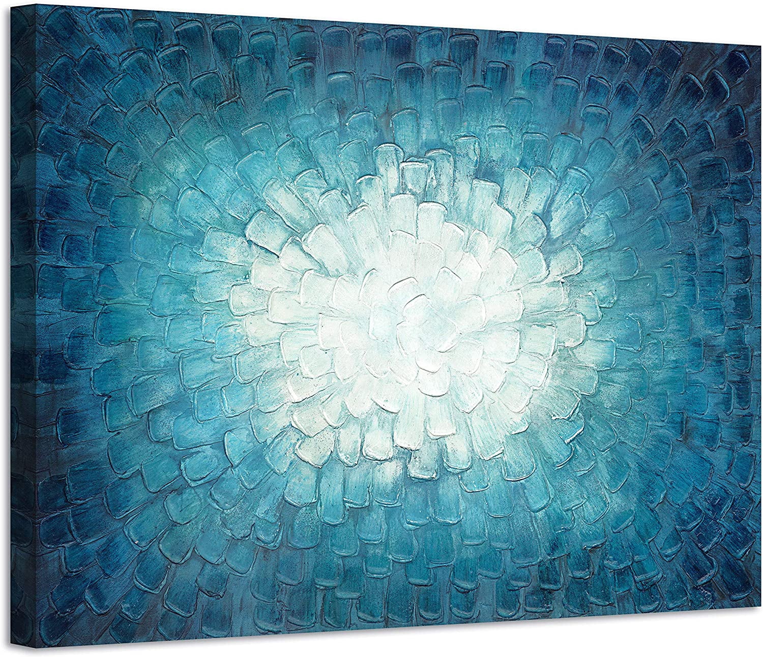AEFER Teal Abstract Painting Wall Art: 3D Navy Textured Picture in ...