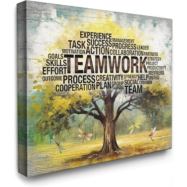 AEFER Teamwork Tree Canvas Wall Art for Office Inspirational Painting ...