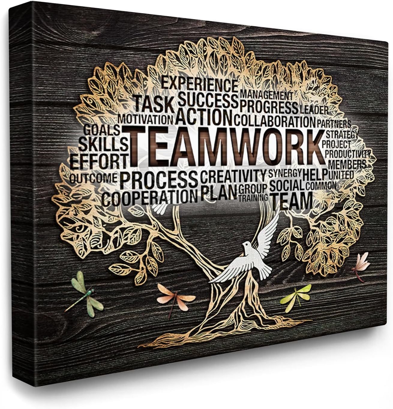 AEFER Teamwork Tree Canvas Wall Art for Office Inspirational Painting ...