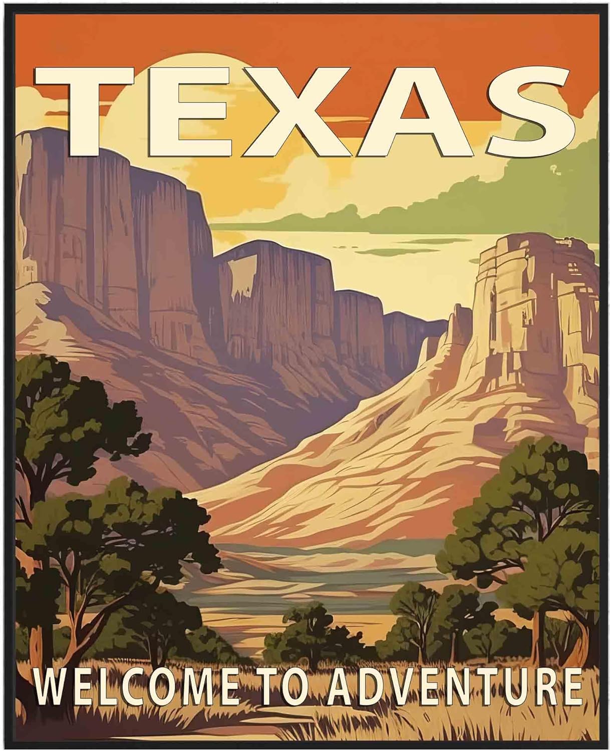 AEFER Texas Poster Art Print, Retro States Landscape Wall art Decor ...