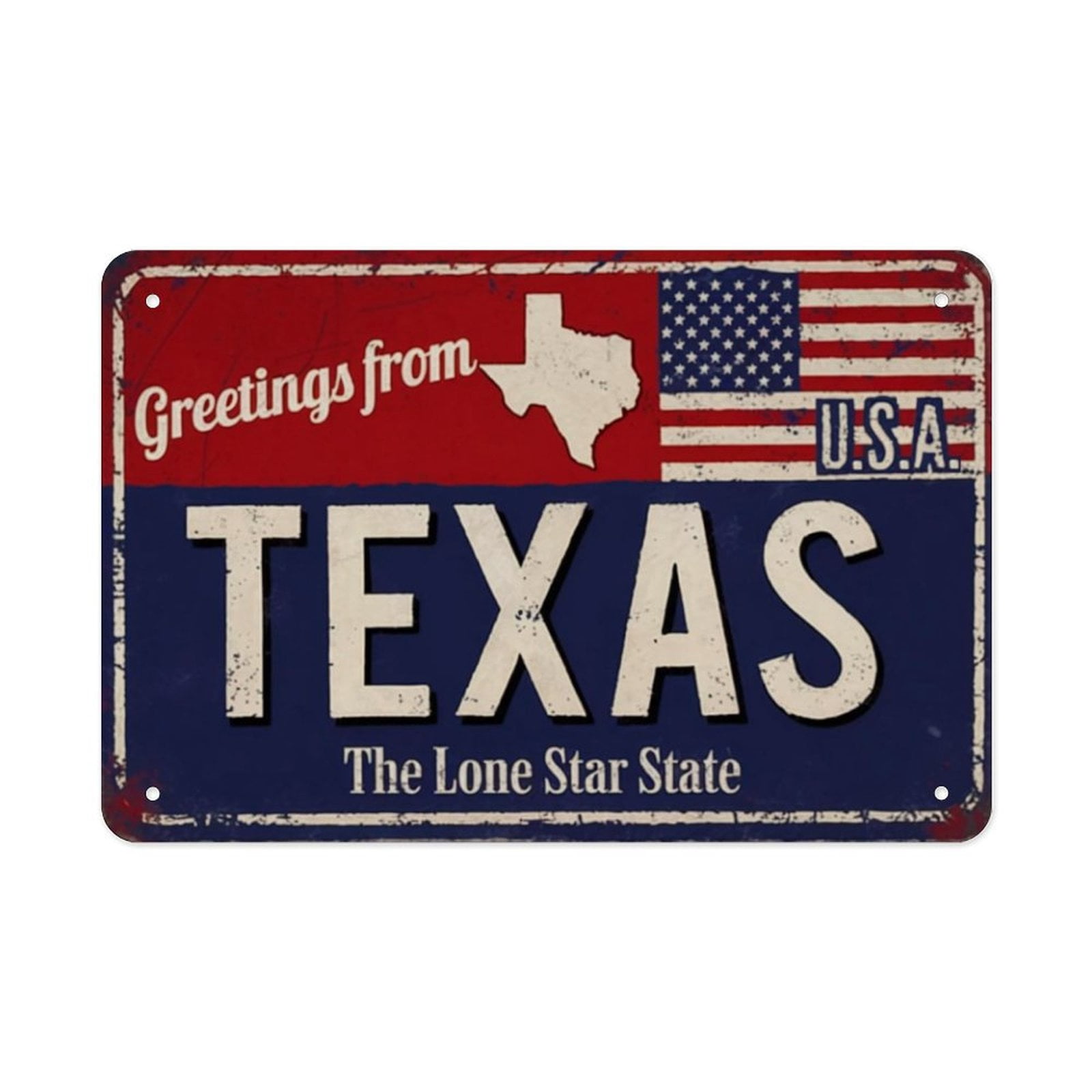 AEFER Texas Vintage Greetings License Plate Metal Sign USA Flag & Lone ...