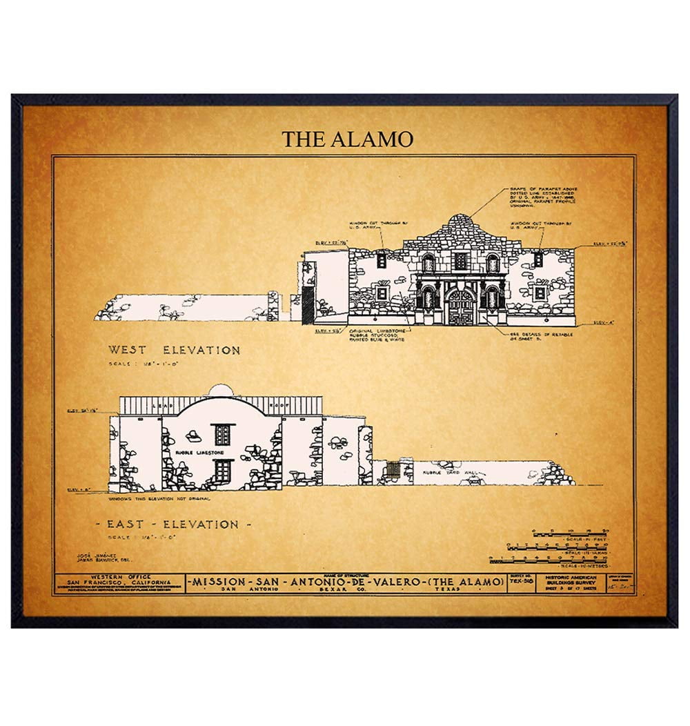 AEFER Texas Wall Decor-The Alamo-Original Vintage Survey Wall Art Decor ...