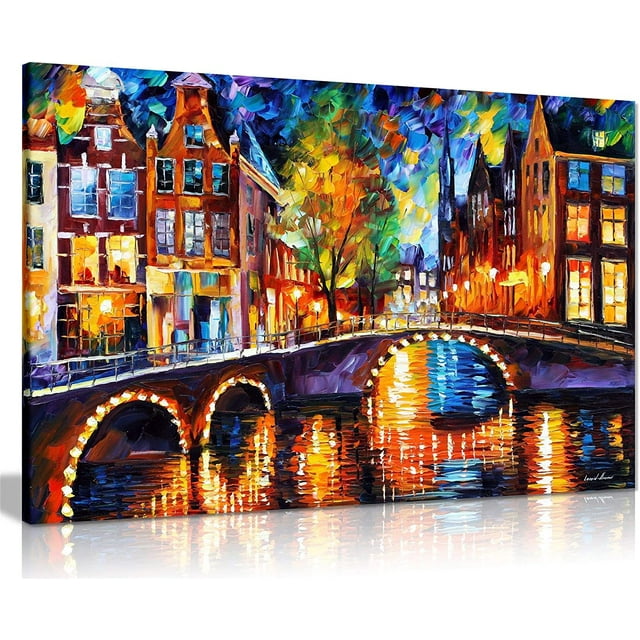 AEFER The Bridges of Amsterdam by Leonid Afremov Canvas Wall Art ...
