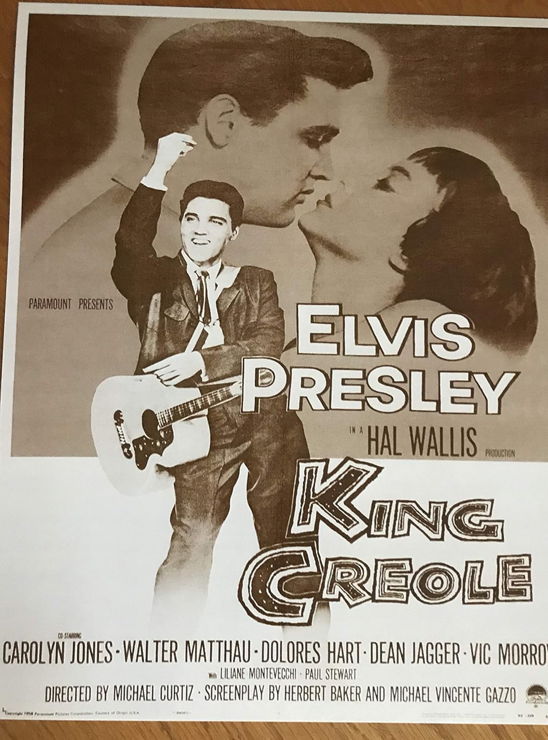 AEFER The King Creole Starring Elvis Presley Sepia Poster Unframe ...