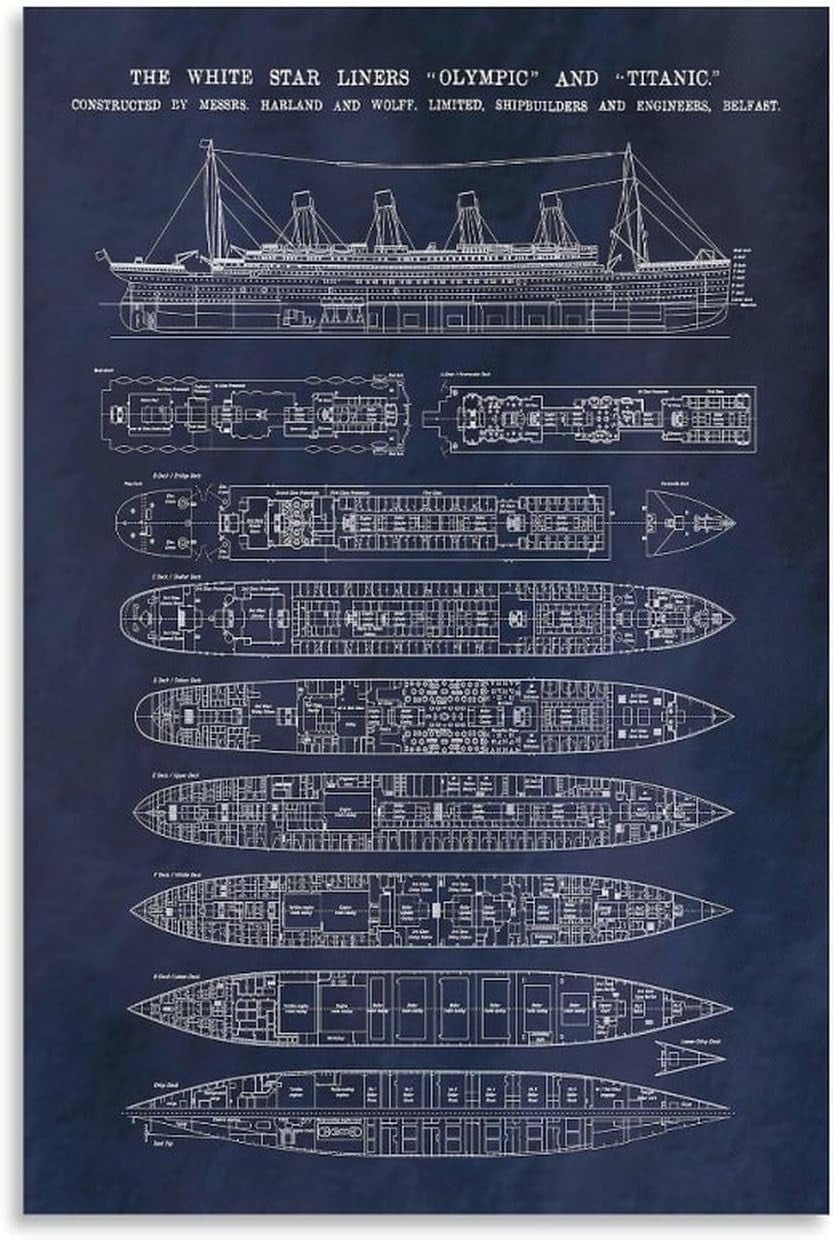 AEFER The Titanic Poster The Titanic Blueprint Poster Cool Poster ...