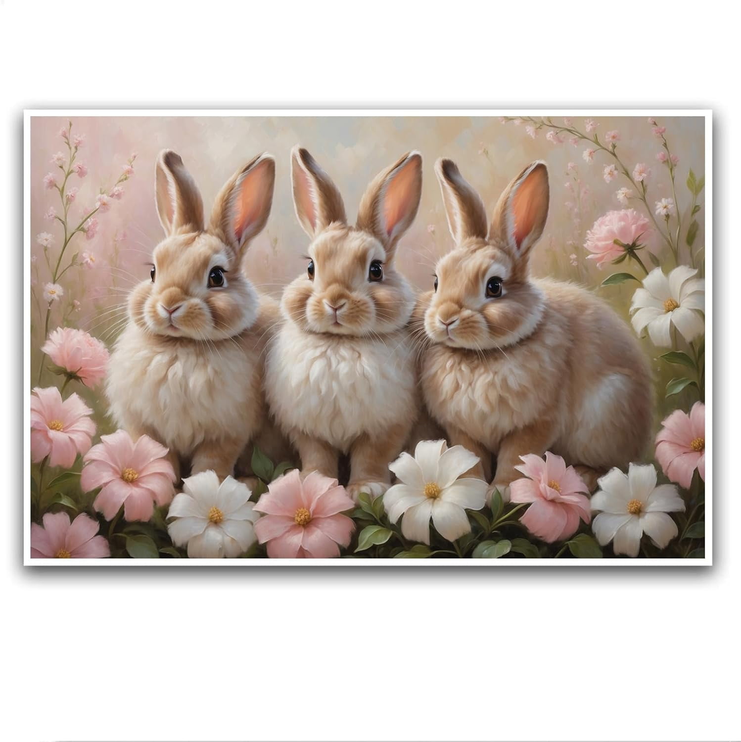 AEFER Three Bunnies Print Vintage Easter Bunny Print Antique Spring ...