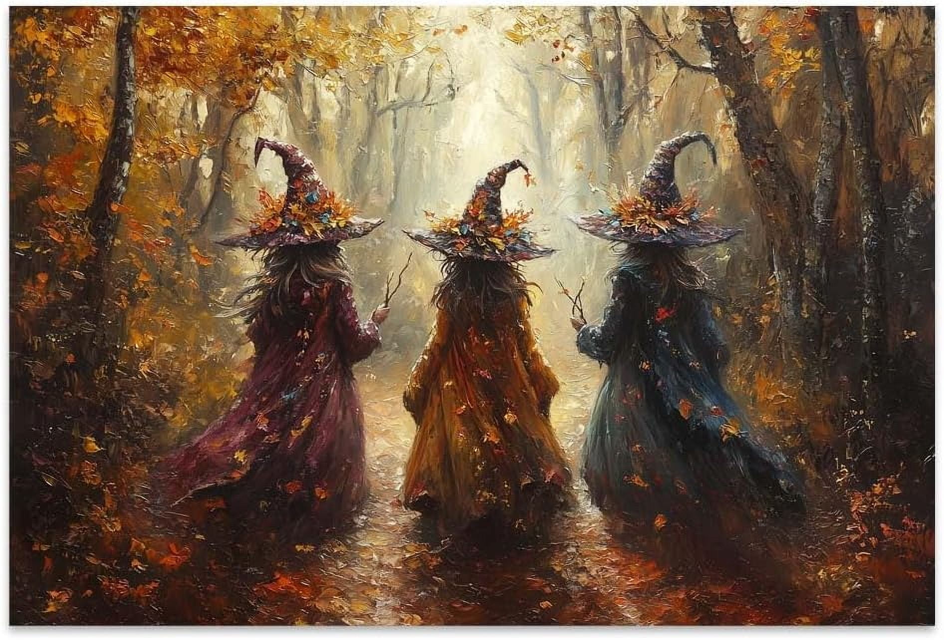 AEFER Three Witches in The Forest Canvas Wall Art, Halloween Decor ...