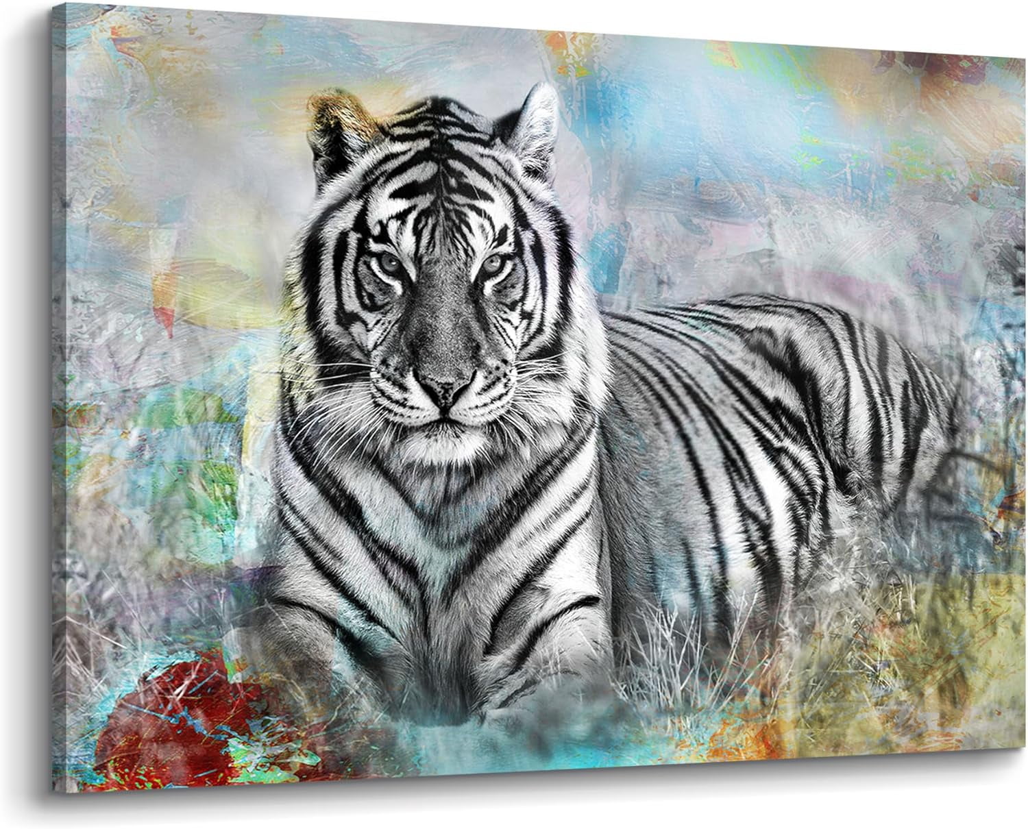 AEFER Tiger Paintings Canvas Wall Art: White Tiger Portrait Picture ...