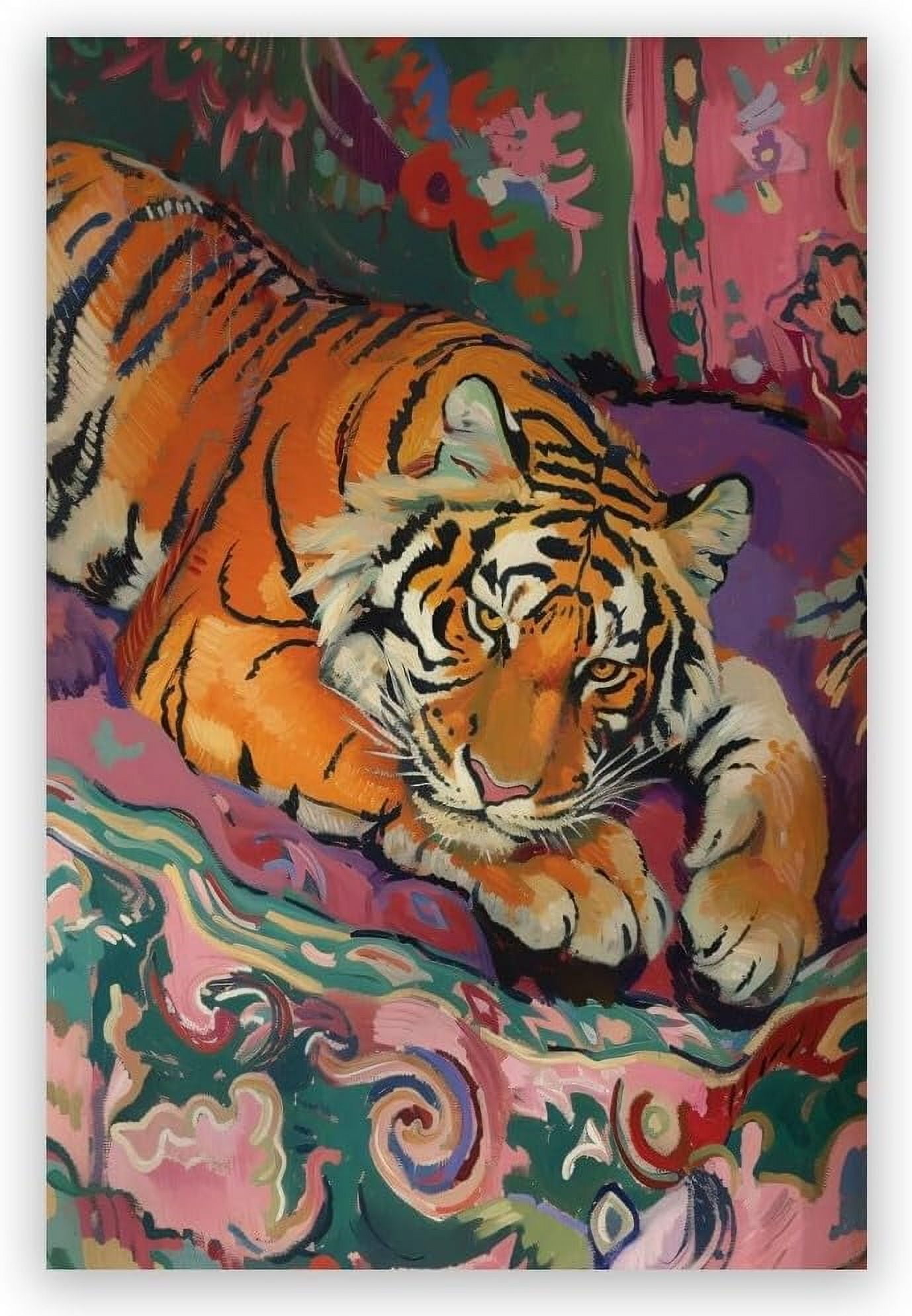AEFER Tiger Sleeping on Bed Poster Minimalist Bedroom Wall Art Tiger ...