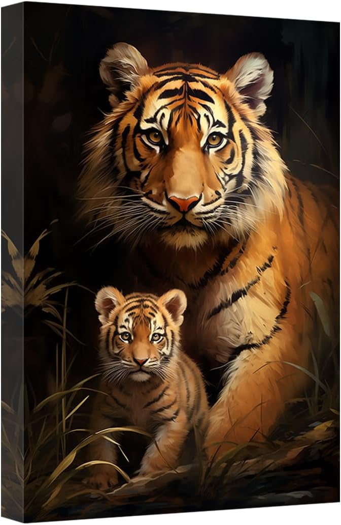 AEFER Tiger and Cub Canvas Wall Art Animal Pictures Wall Decor Tiger ...